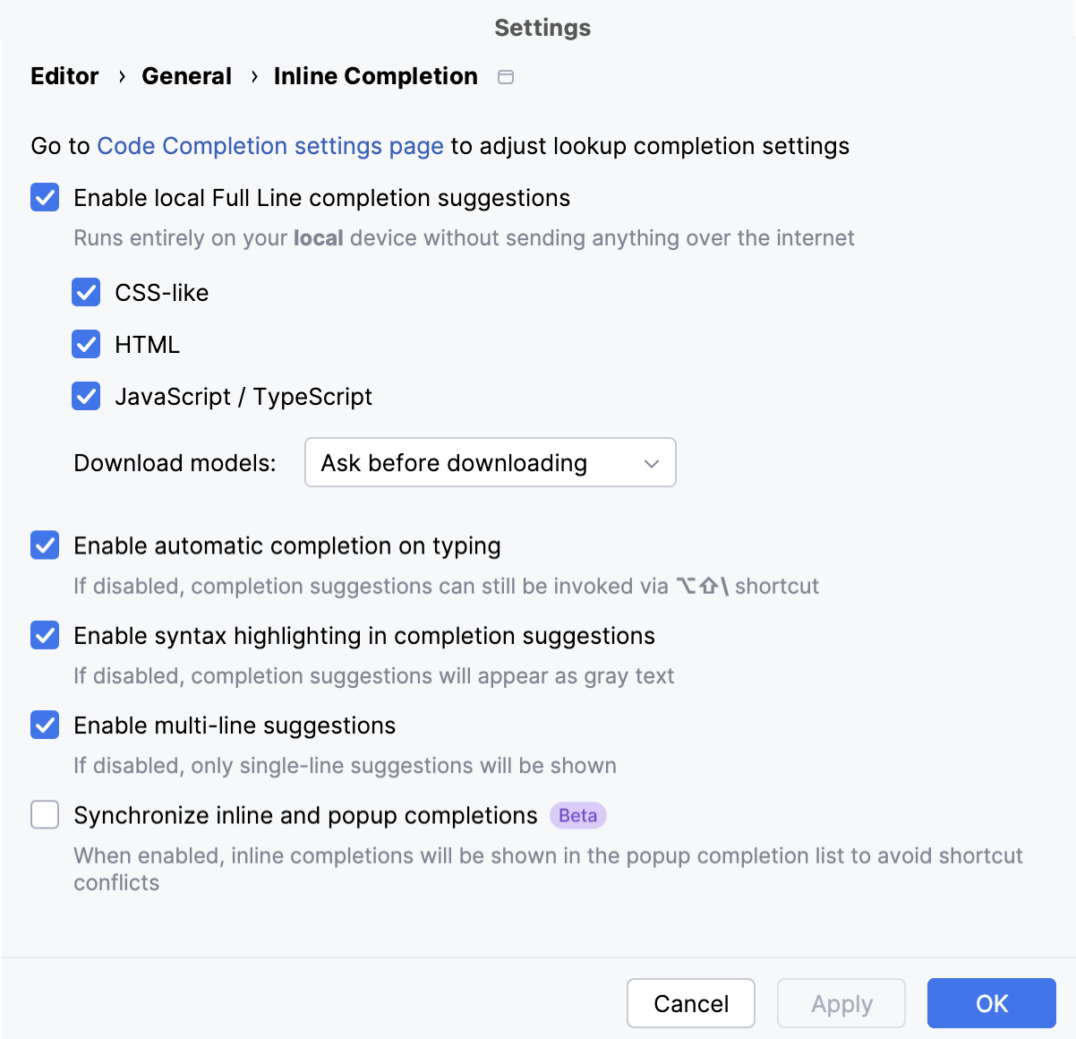 Full Line code completion | WebStorm Documentation