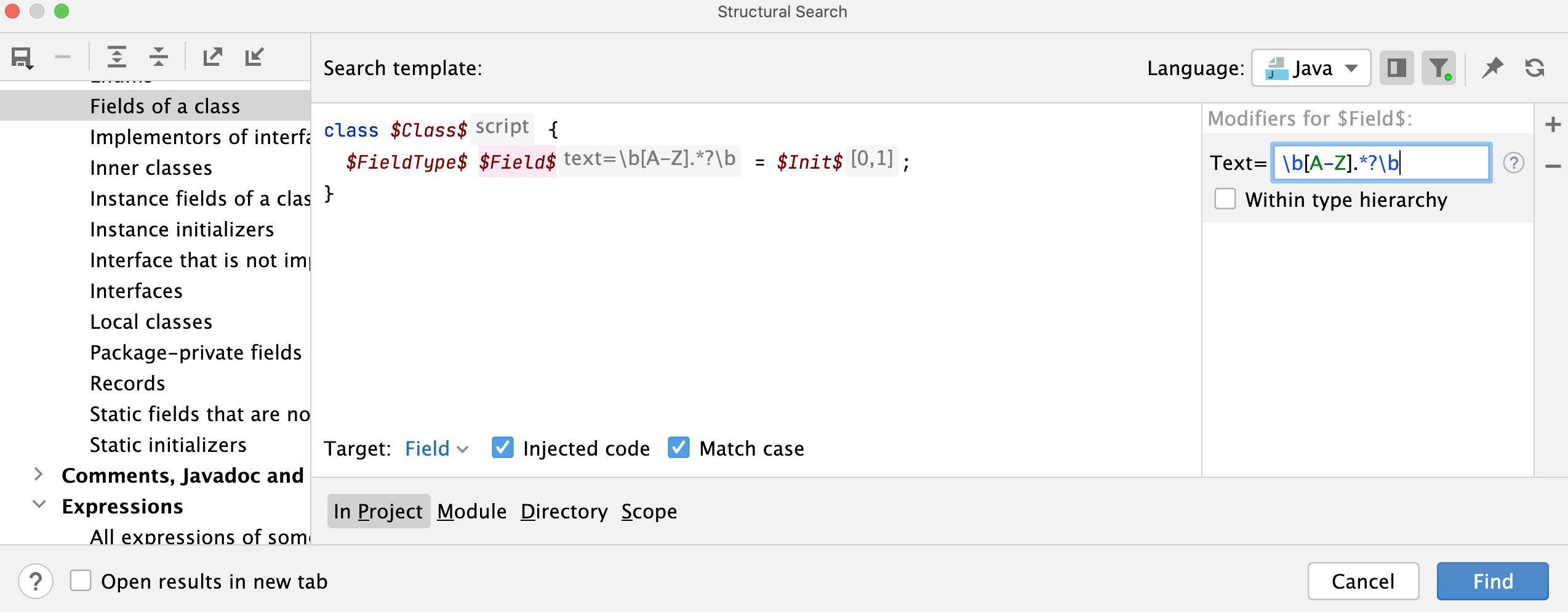 Structural search and replace | IntelliJ IDEA Documentation