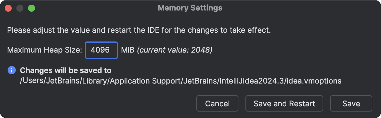 Increase the memory heap of the IDE | GoLand Documentation
