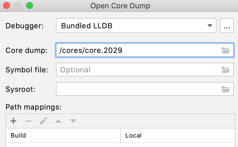 Core dump debug | CLion Documentation