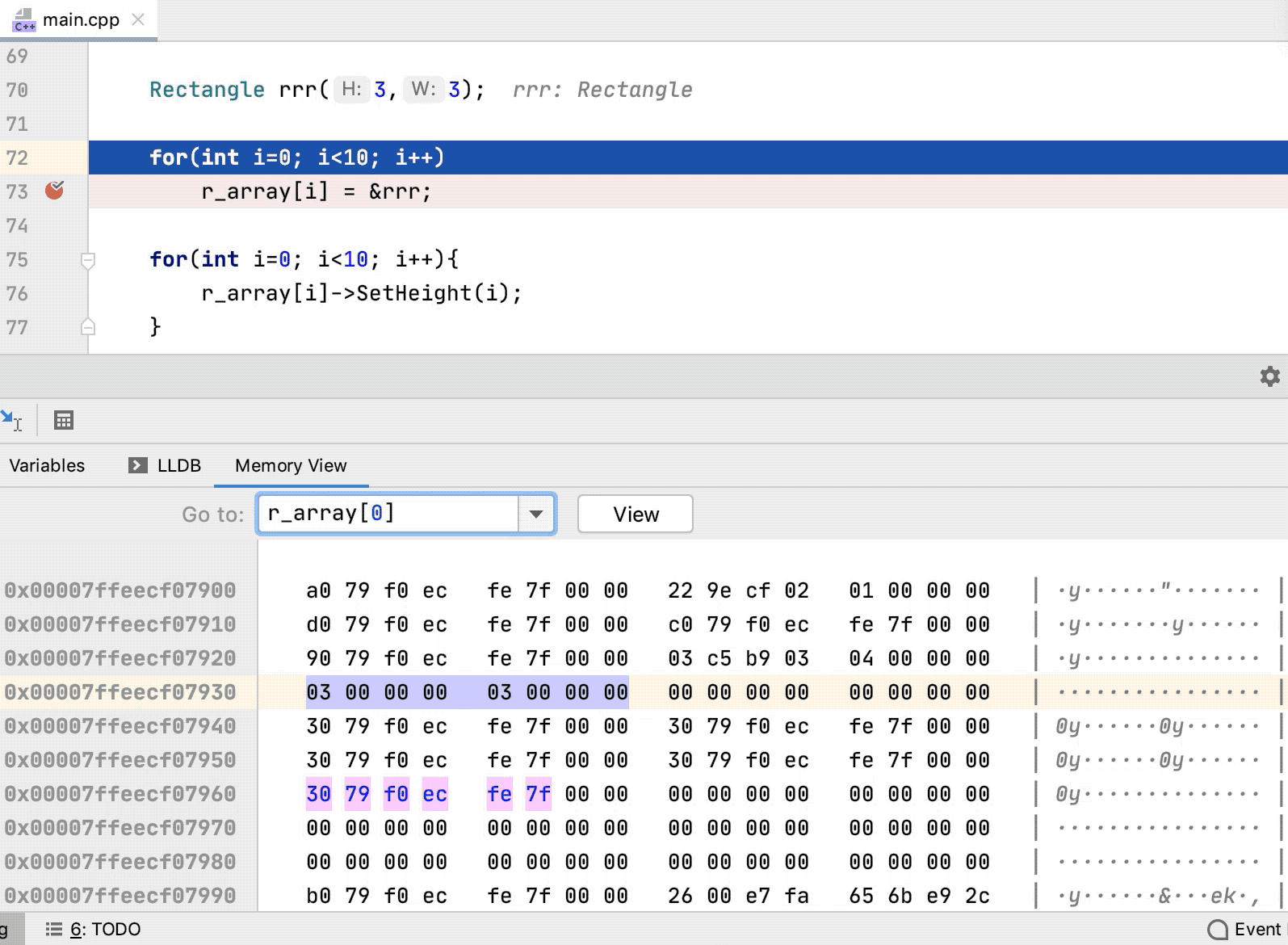 Memory view | CLion Documentation