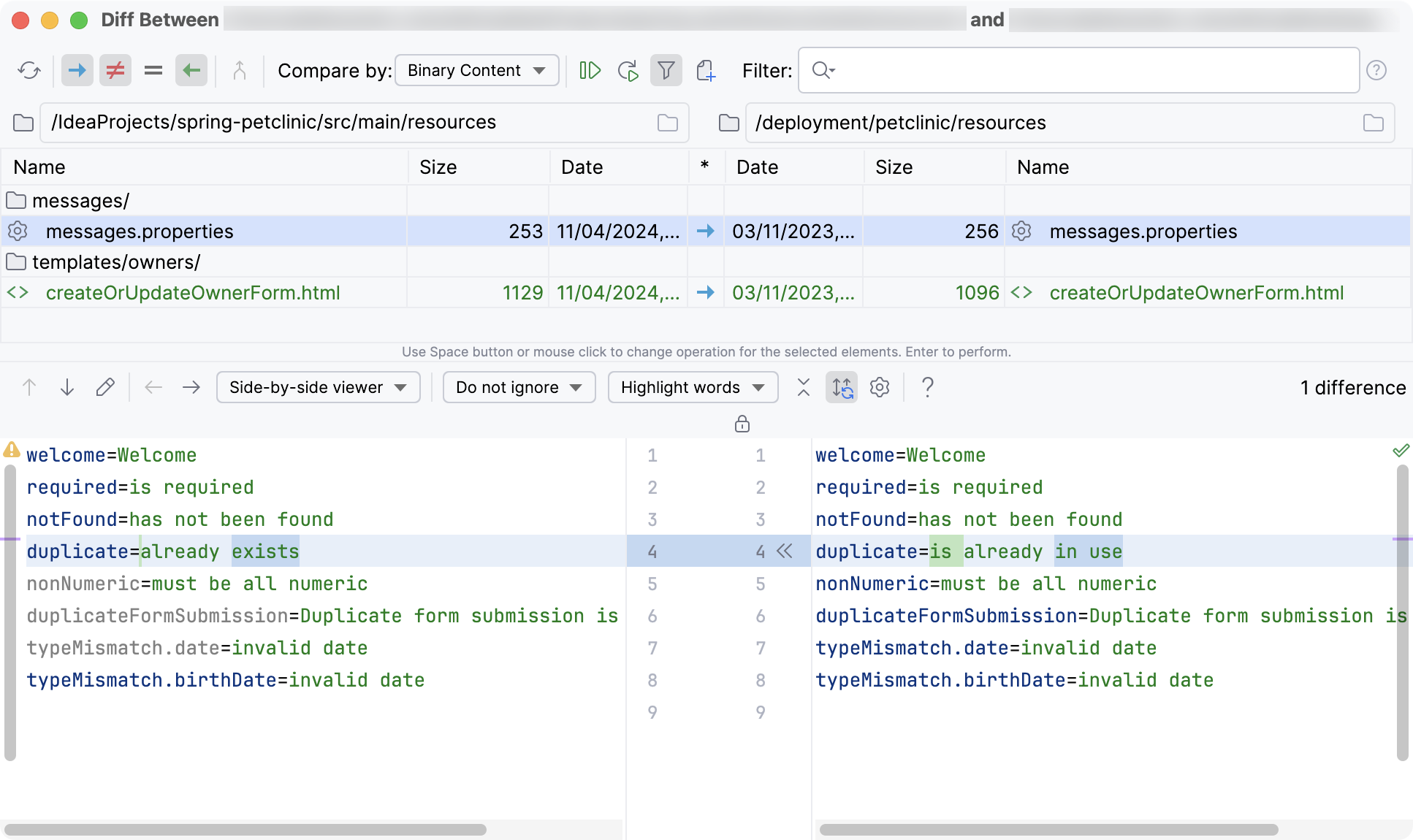 Compare deployed files and folders with their local versions | IntelliJ IDEA Documentation