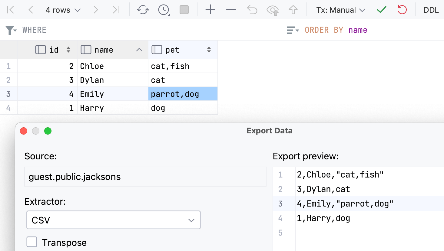 Export | DataGrip Documentation