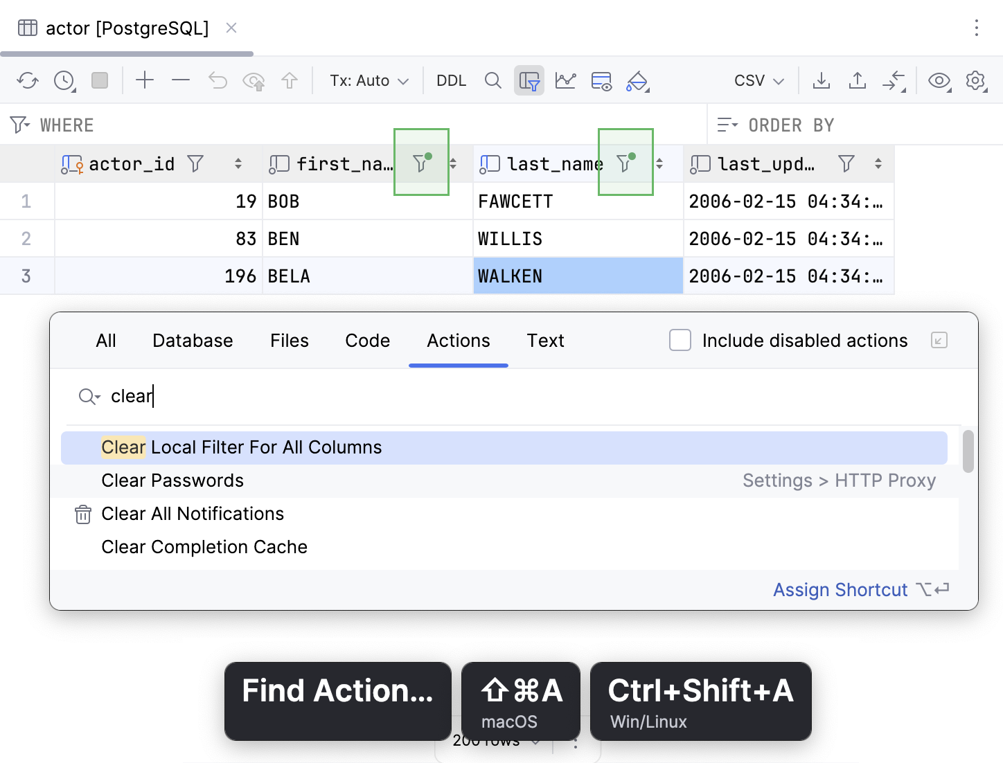 Filter data | DataGrip Documentation