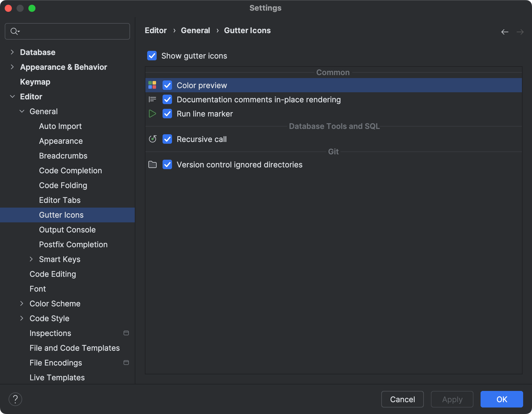 Gutter Icons | DataGrip Documentation