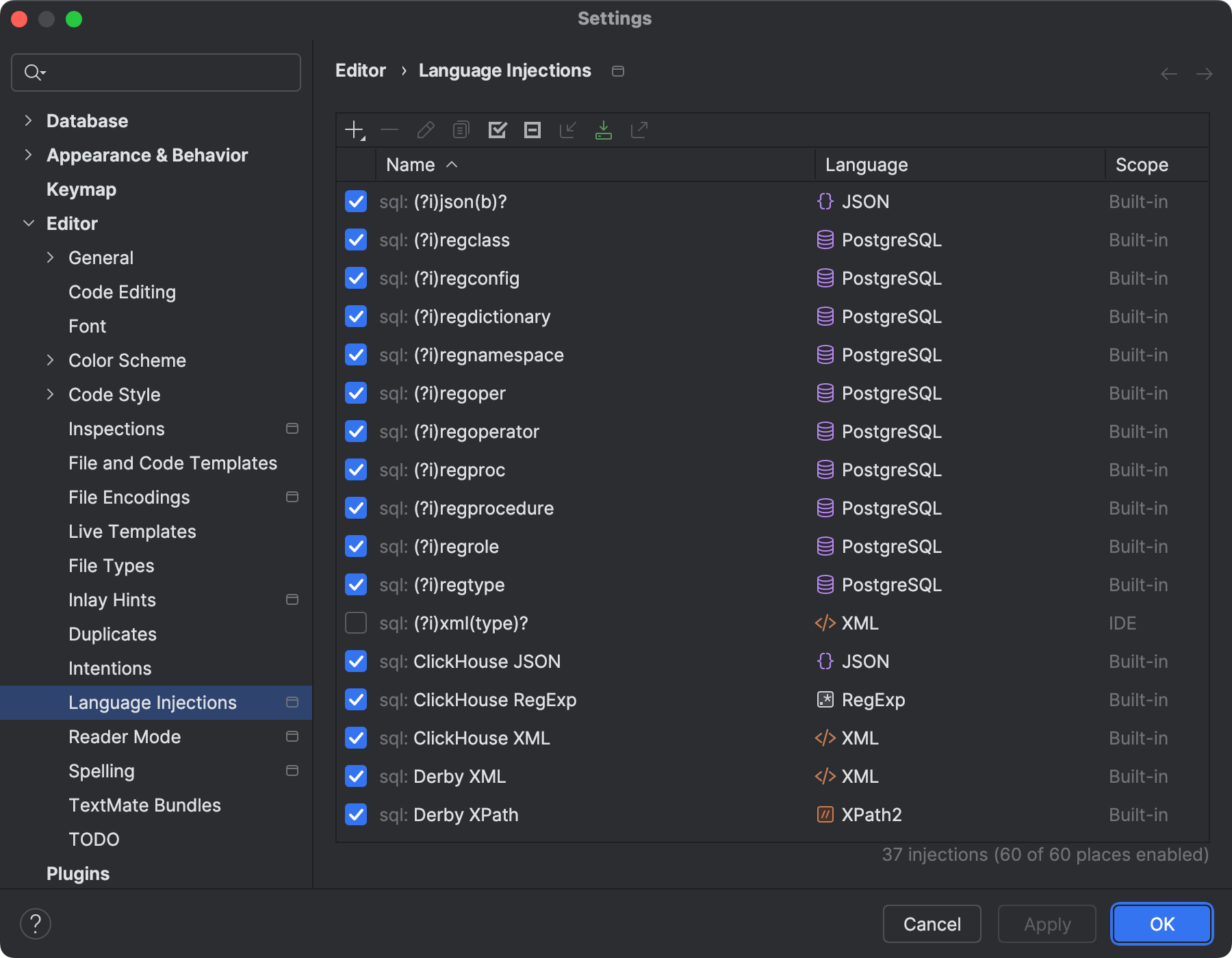 Language injections | DataGrip Documentation