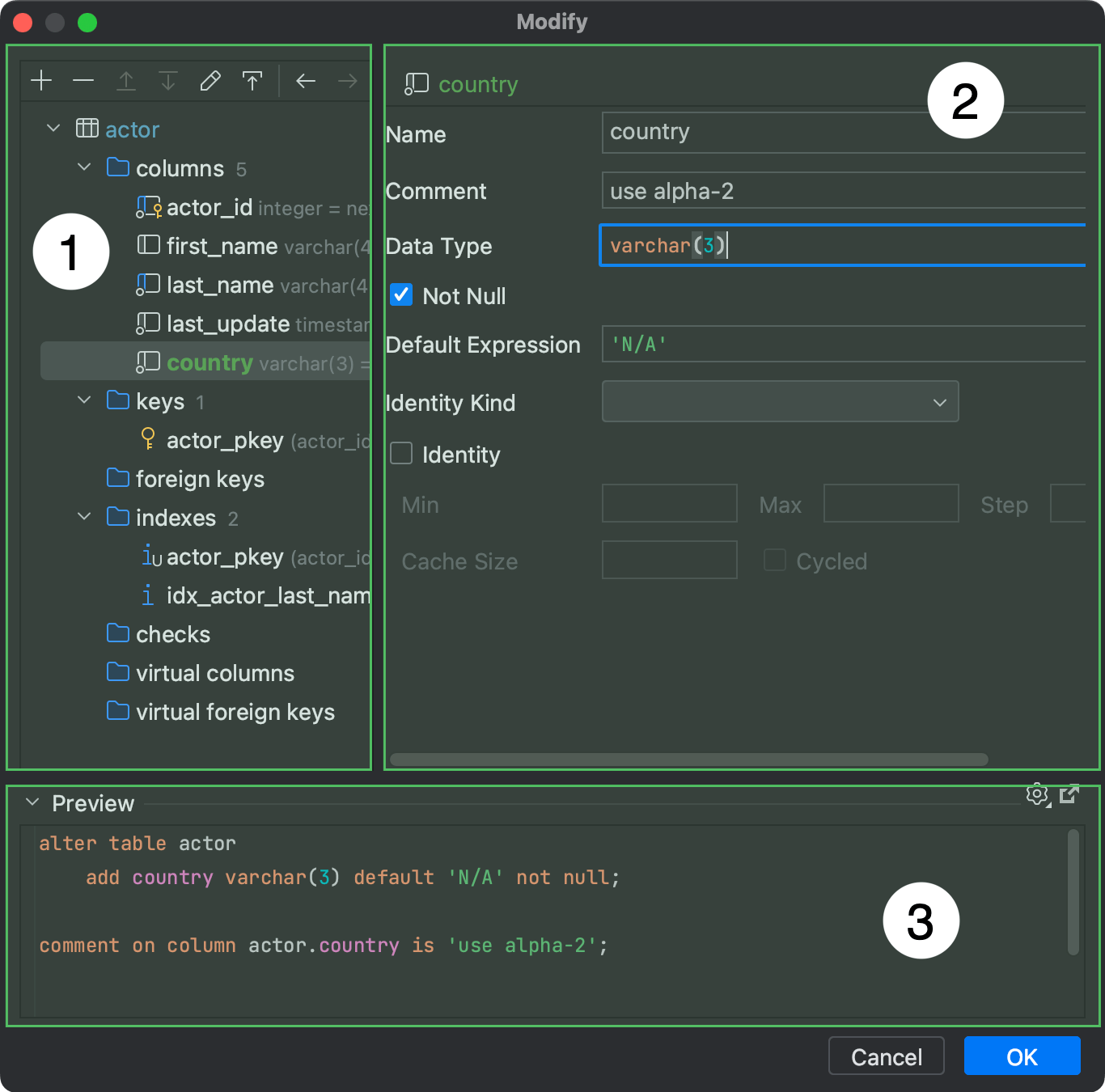 Create Table and Modify Table Dialogs | PyCharm Documentation