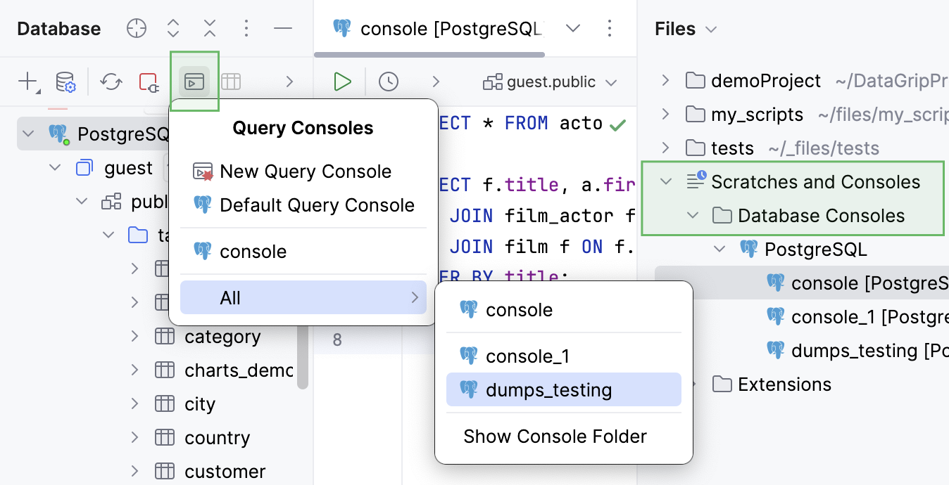 Query consoles | DataGrip Documentation