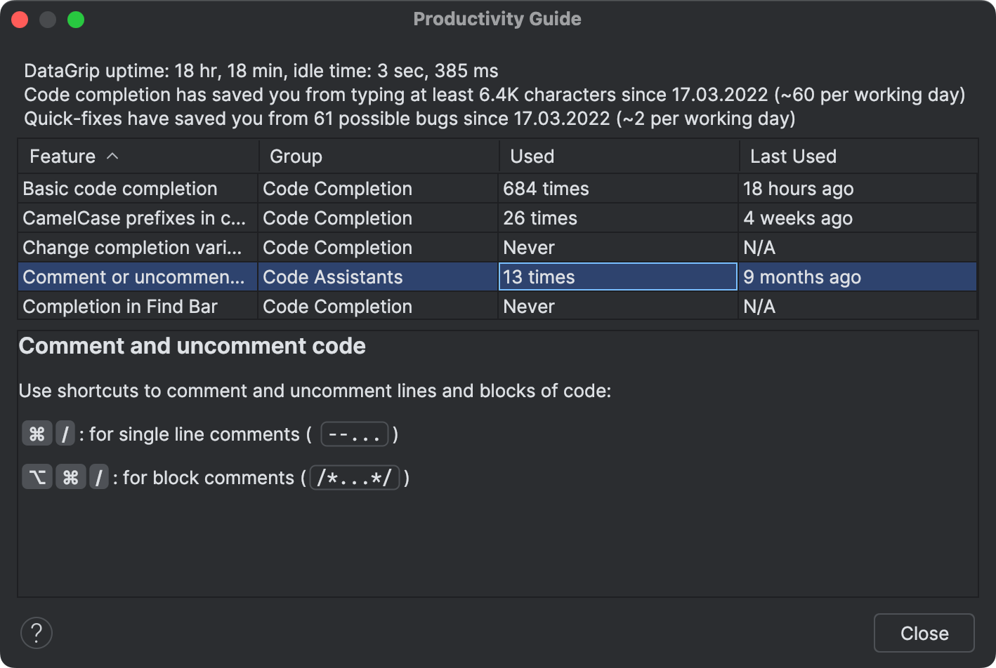 Using productivity guide | DataGrip Documentation