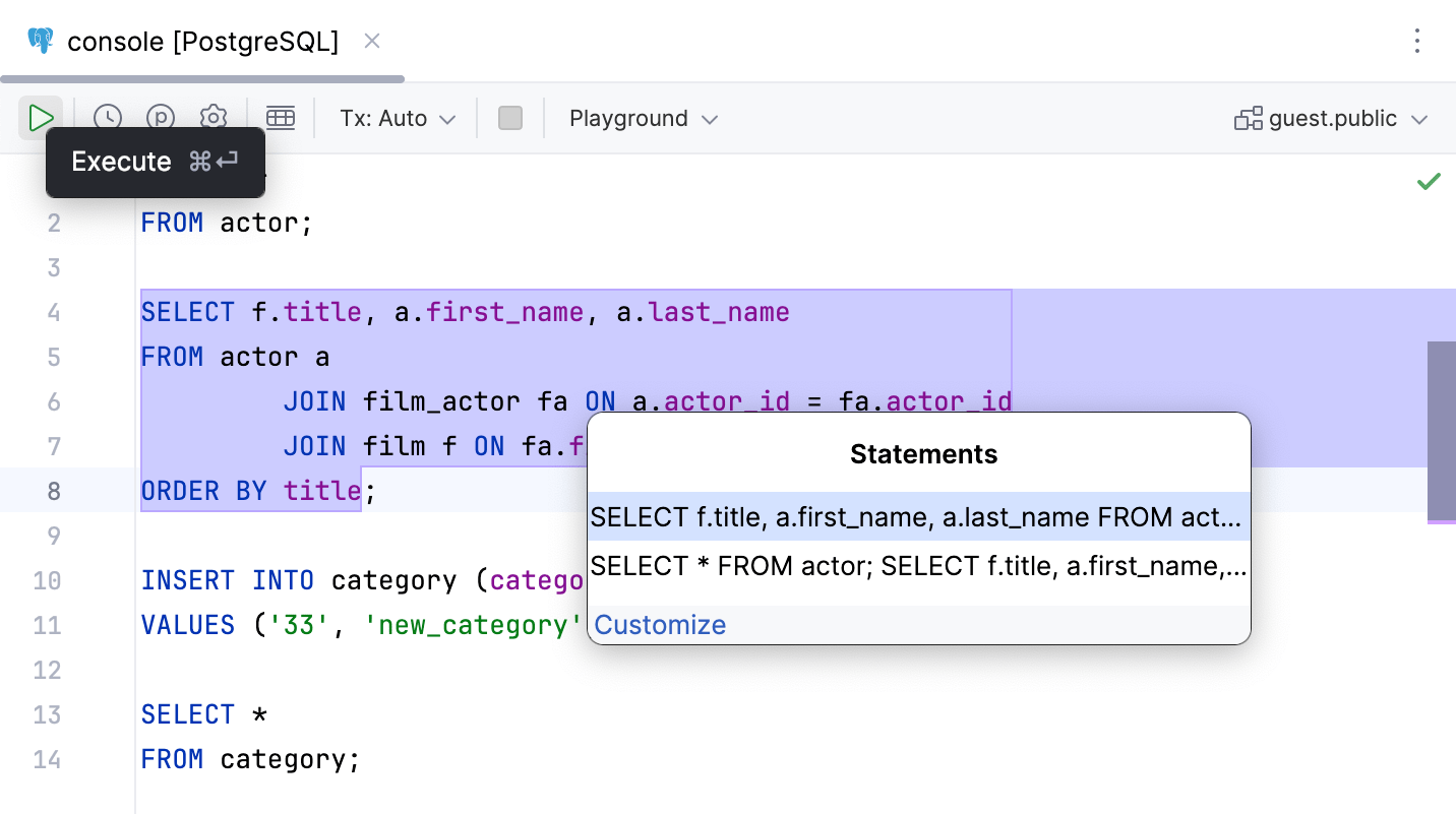 Run queries | DataGrip Documentation