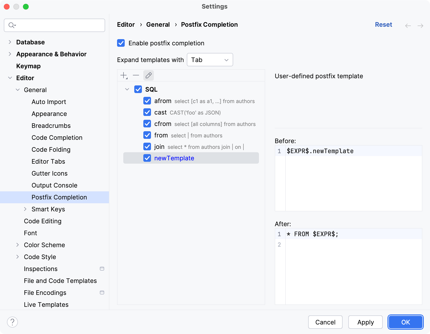 Postfix Completion | DataGrip Documentation