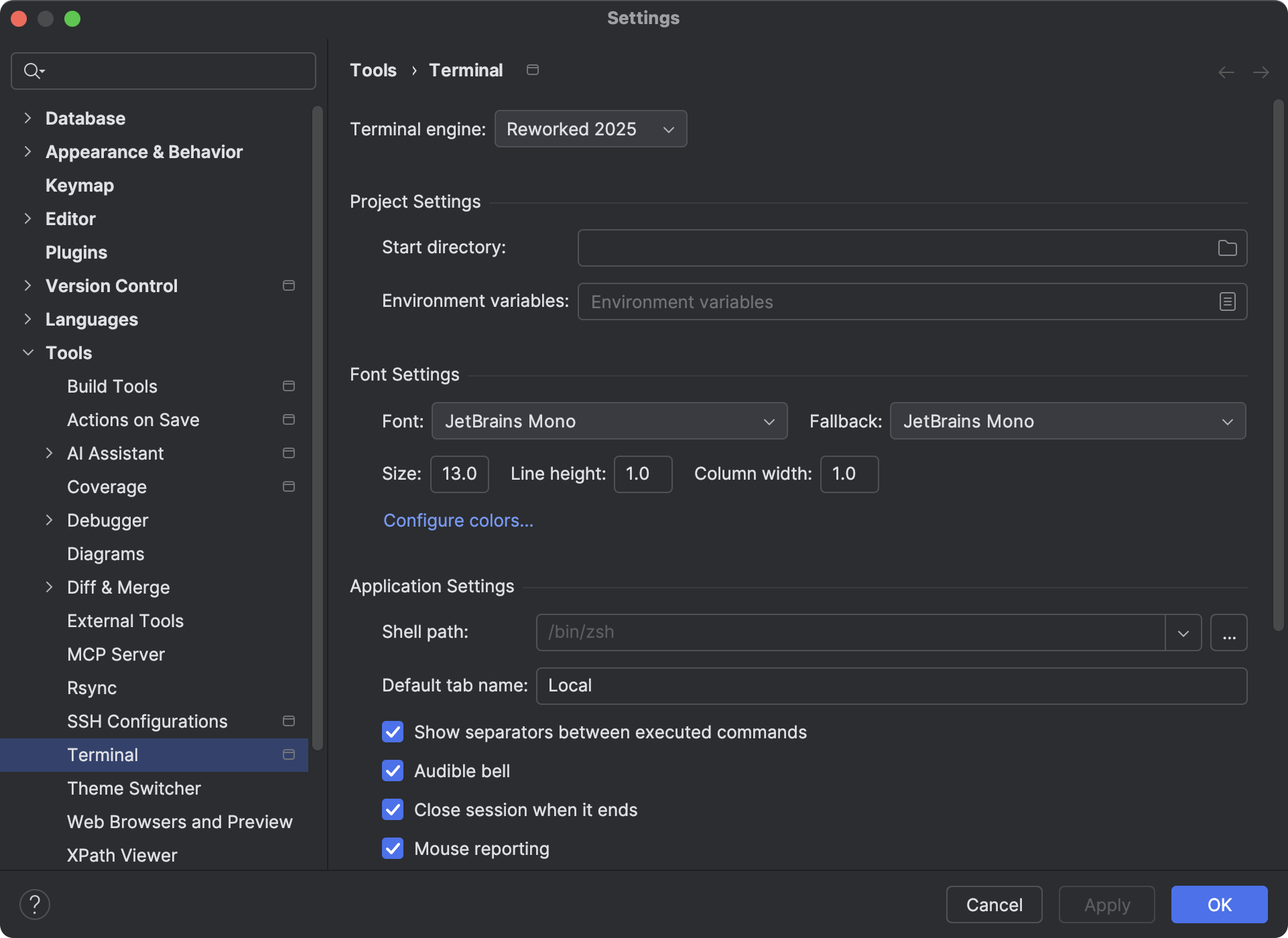 Terminal settings | DataGrip Documentation