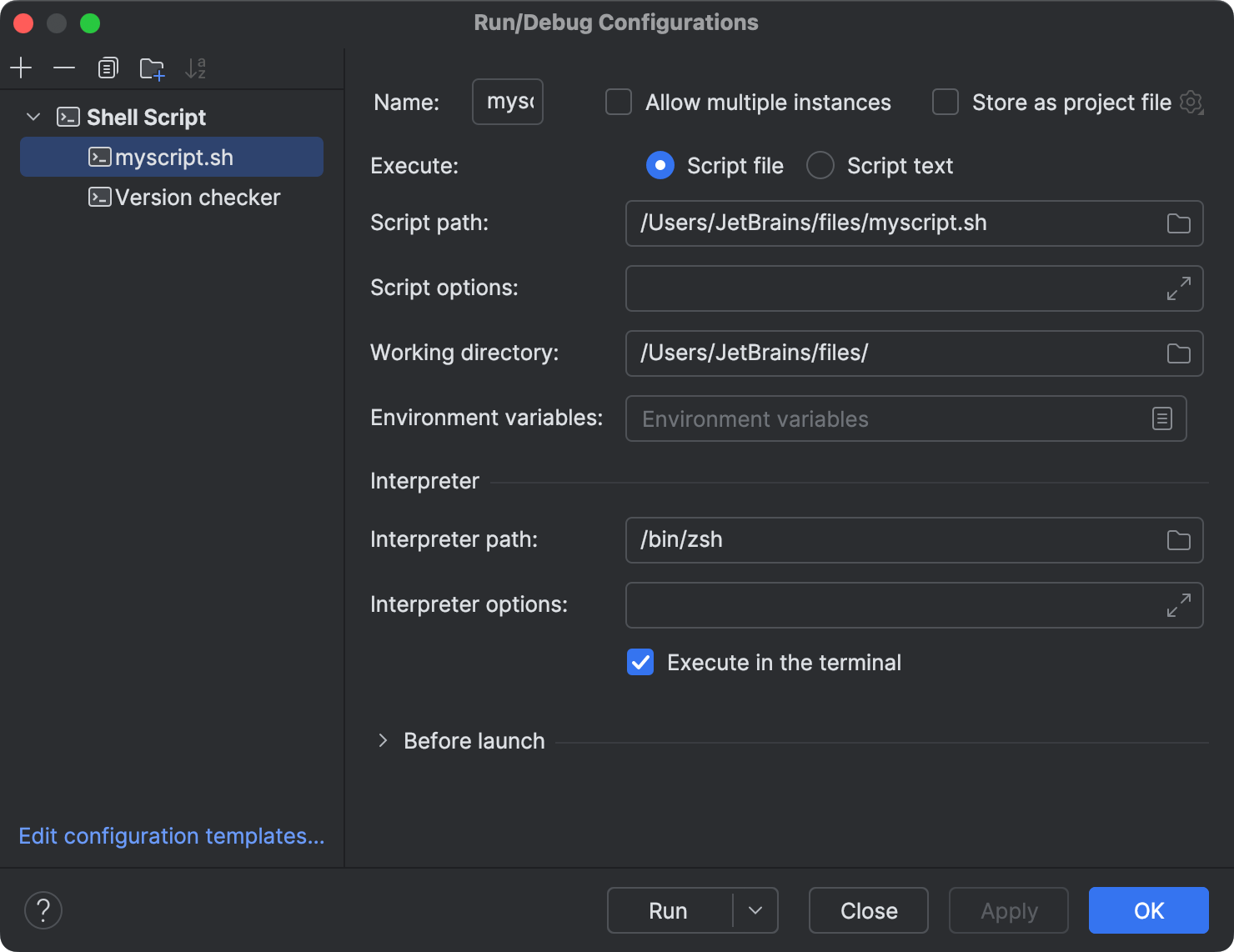 Shell Script | DataGrip Documentation