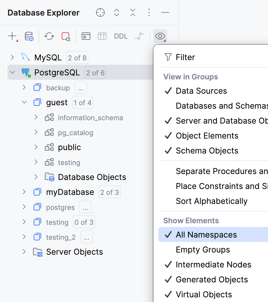 Schemas | DataGrip Documentation