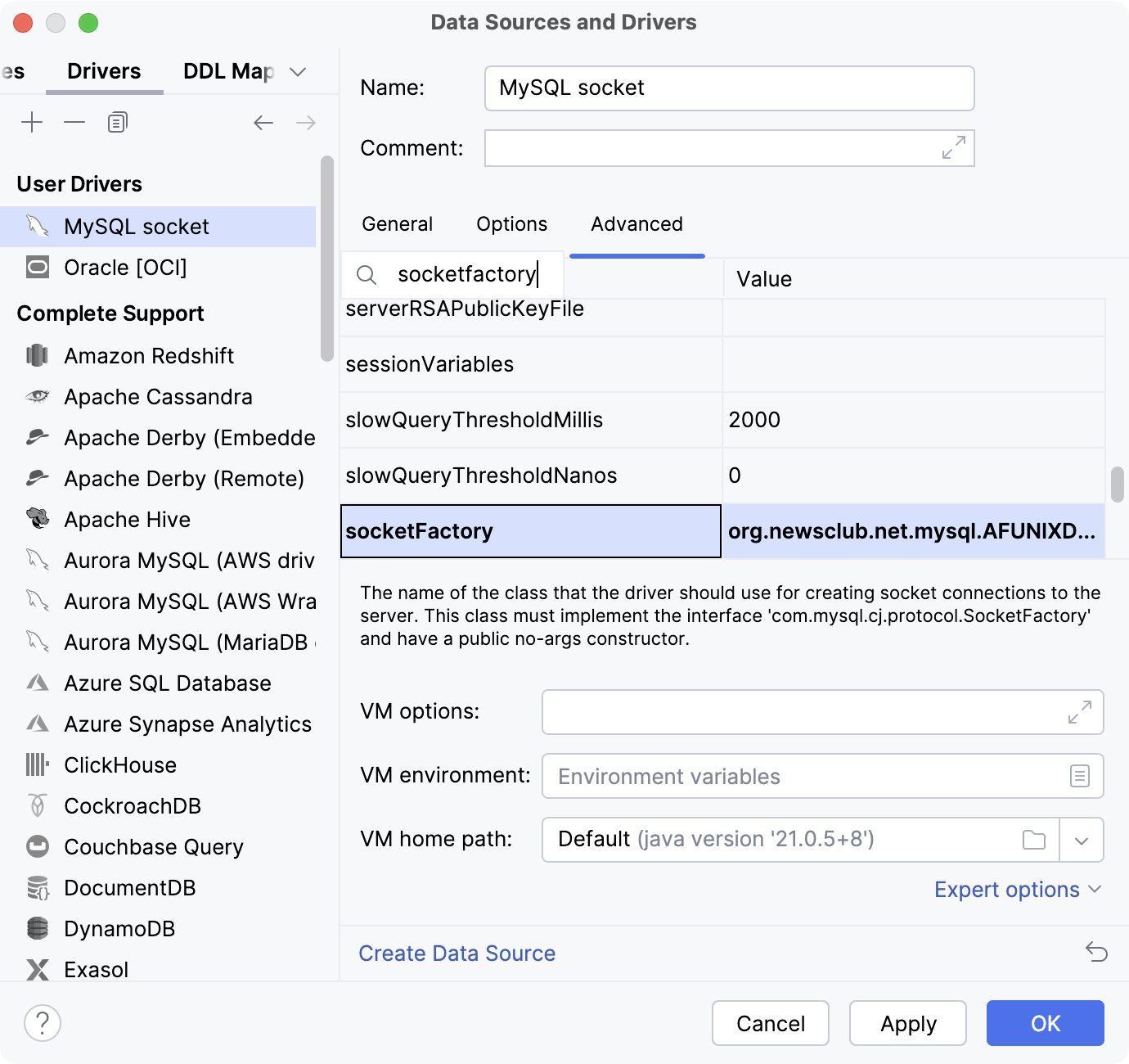 Create a MySQL data source using unix sockets | PhpStorm Documentation