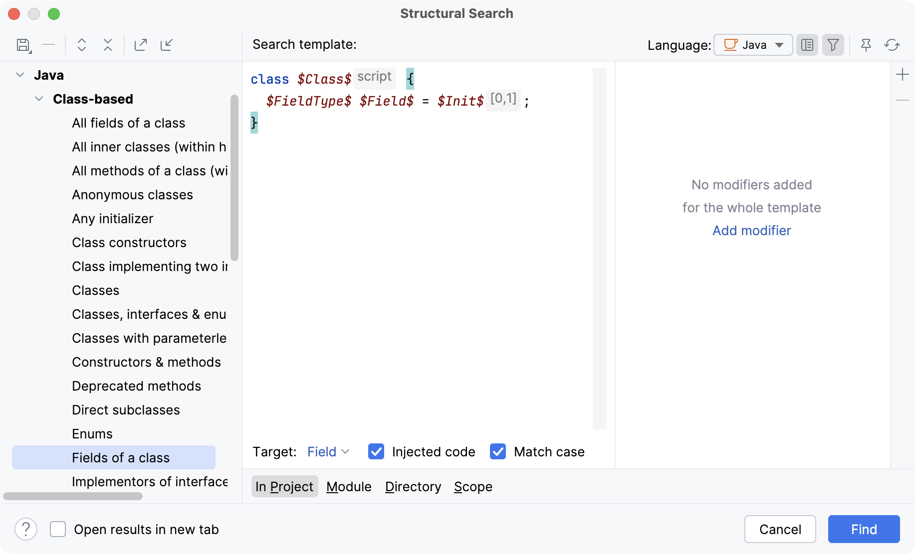 Structural search and replace | IntelliJ IDEA Documentation