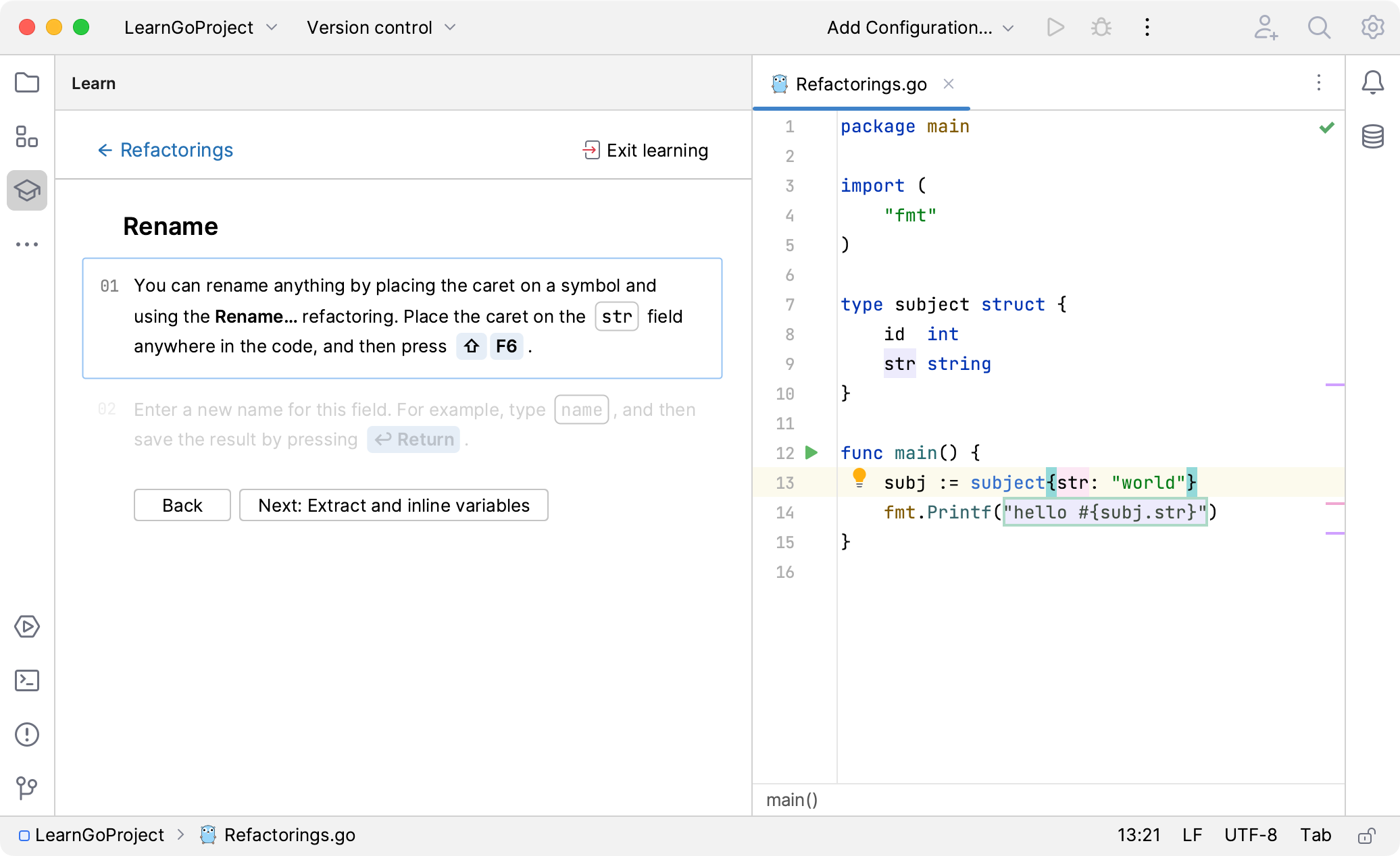 Features Trainer | GoLand Documentation