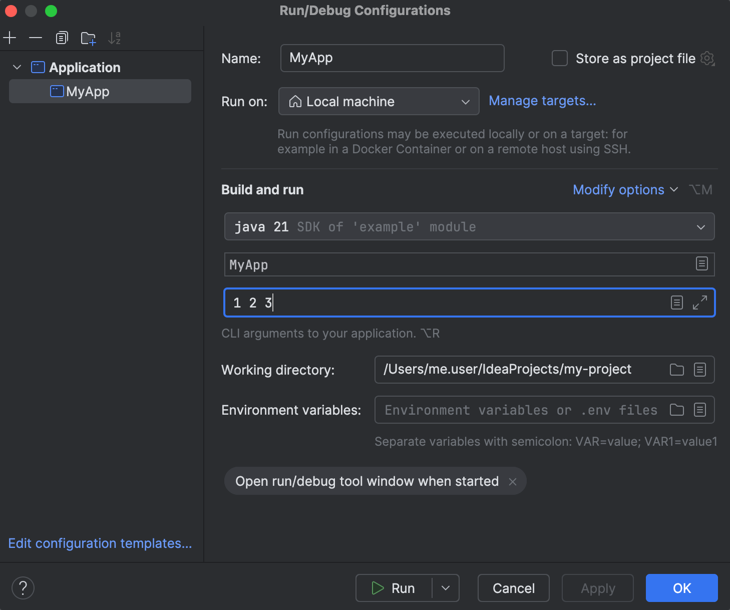 Program arguments, VM options, environment variables | IntelliJ IDEA Documentation