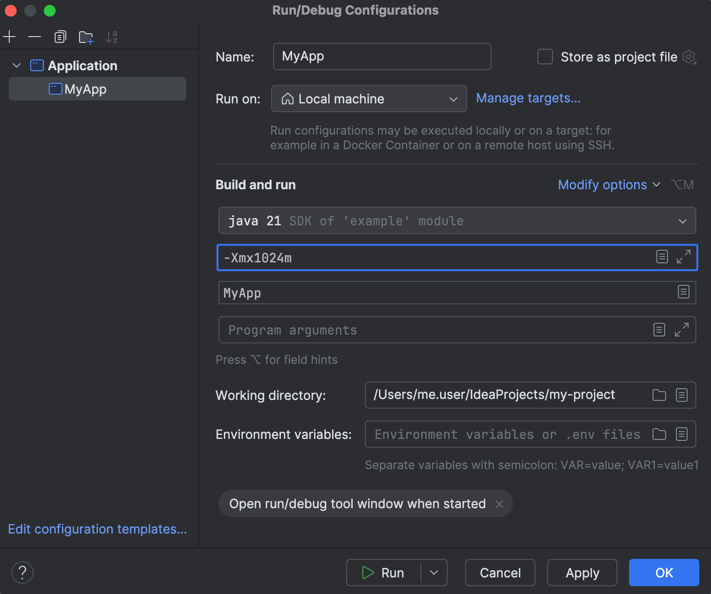 Program arguments, VM options, environment variables | IntelliJ IDEA Documentation