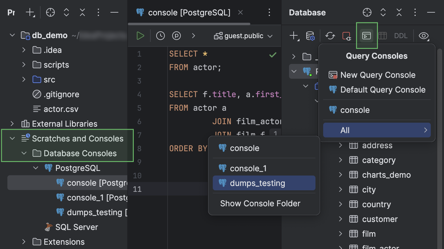 Query consoles | IntelliJ IDEA Documentation