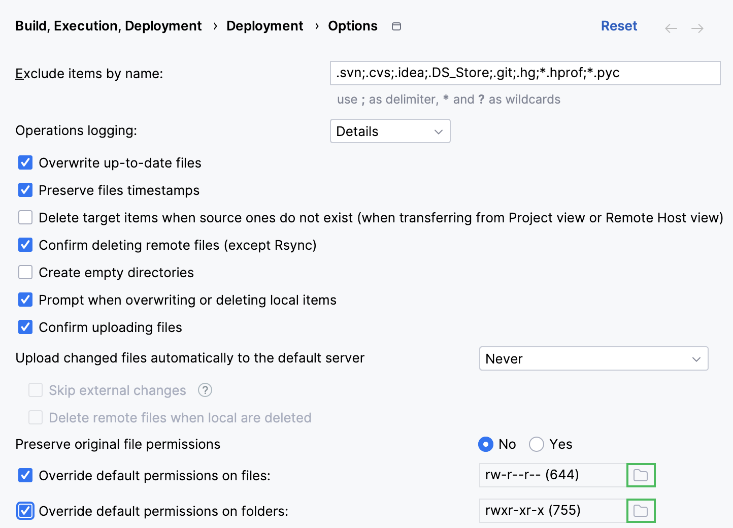 Files/Folders Default Permissions dialog | PyCharm Documentation