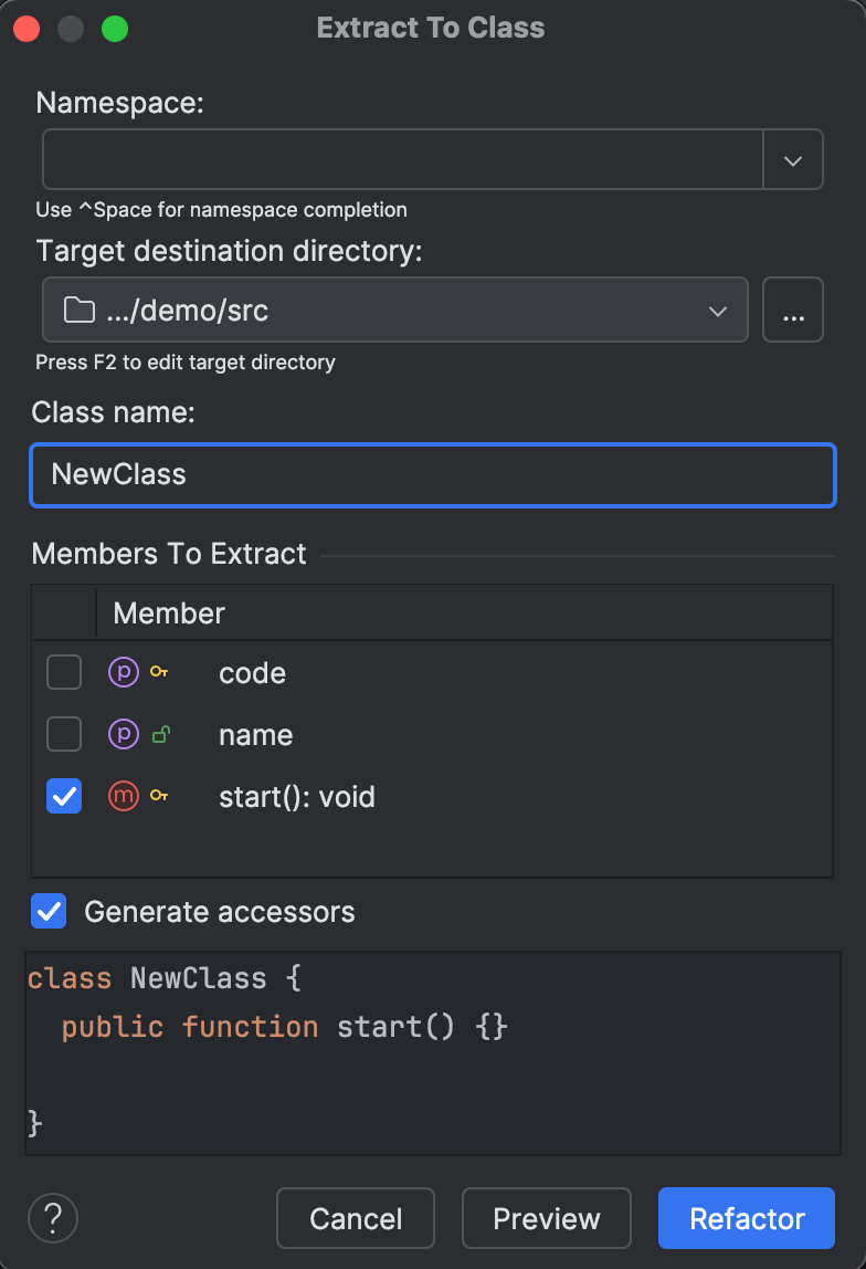 Extract class | PhpStorm Documentation