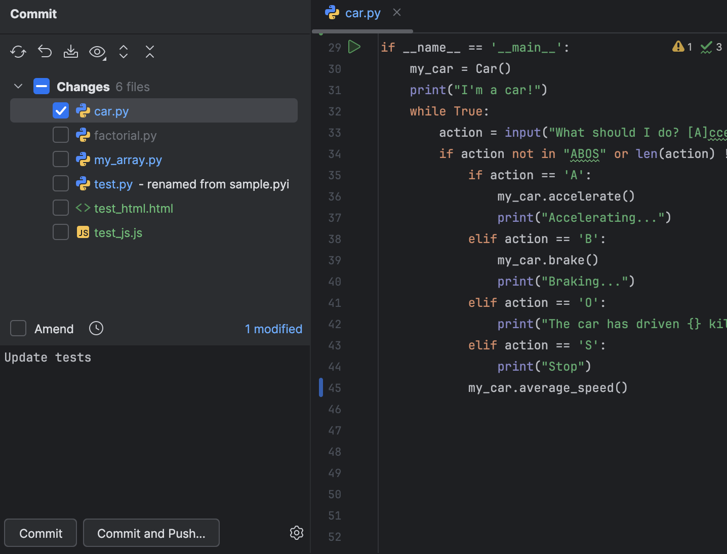 Commit and push changes to Git repository | PyCharm Documentation