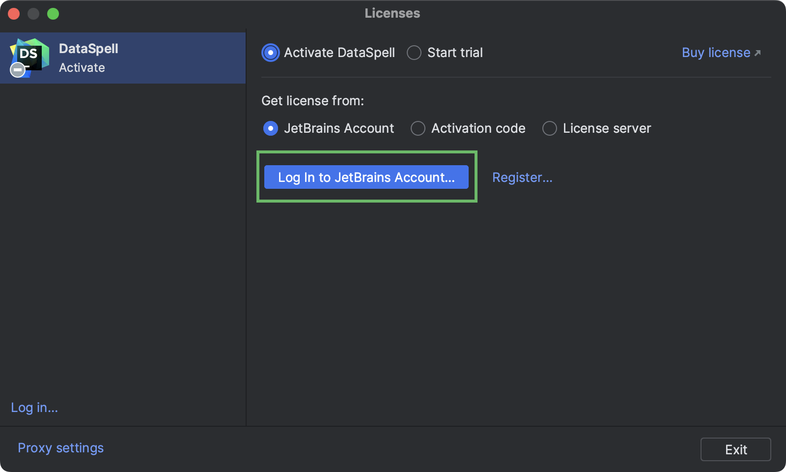 Register DataSpell | DataSpell Documentation