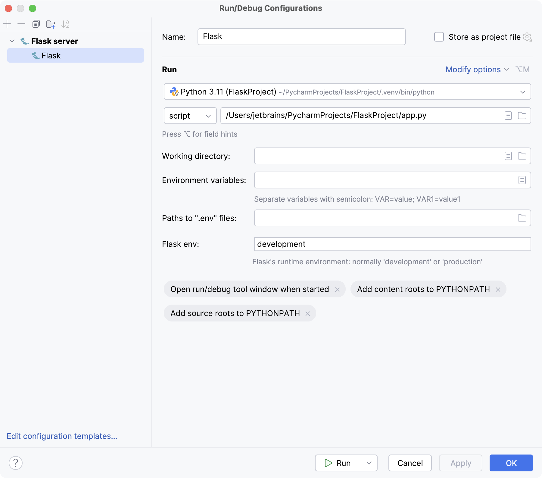 Run/Debug Configuration: Flask Server | PyCharm Documentation