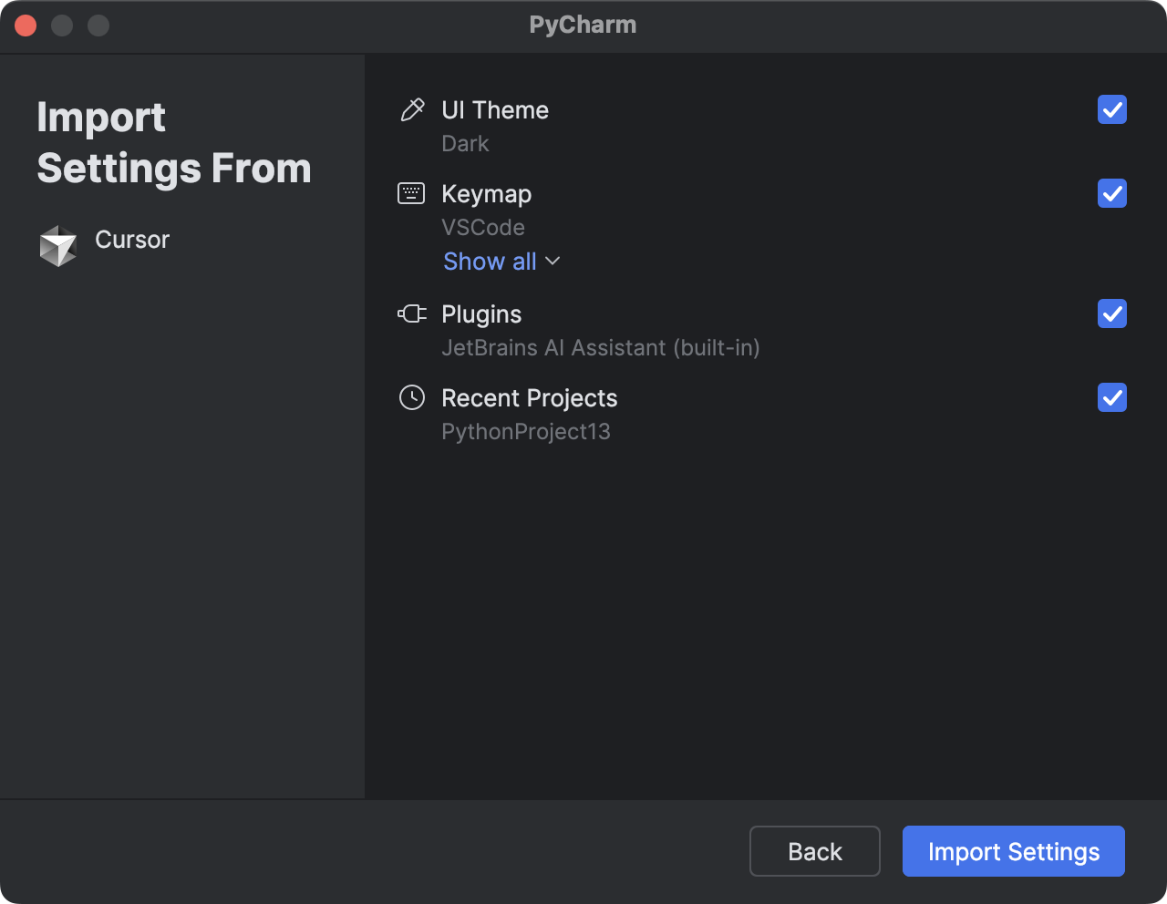 Migrate from Cursor | PyCharm Documentation
