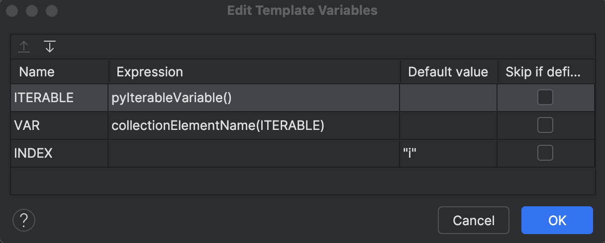 Edit Template Variables dialog | PyCharm Documentation