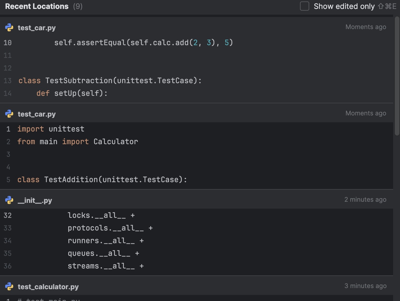 Recent files and changes | PyCharm Documentation
