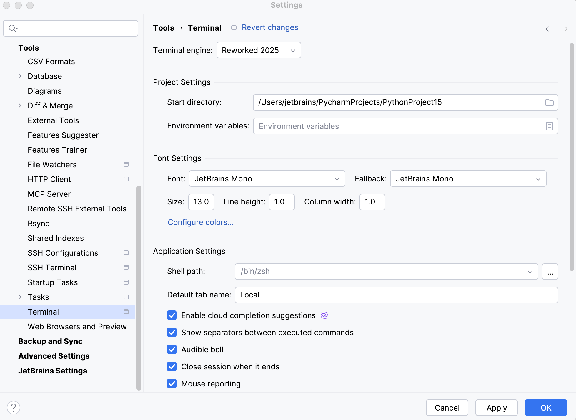 Terminal settings | PyCharm Documentation