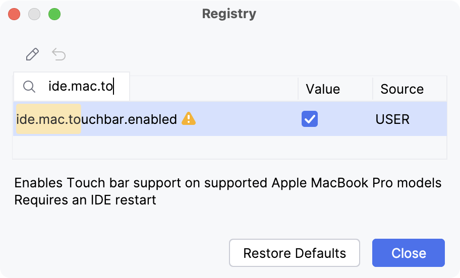 Touch bar support | IntelliJ IDEA Documentation