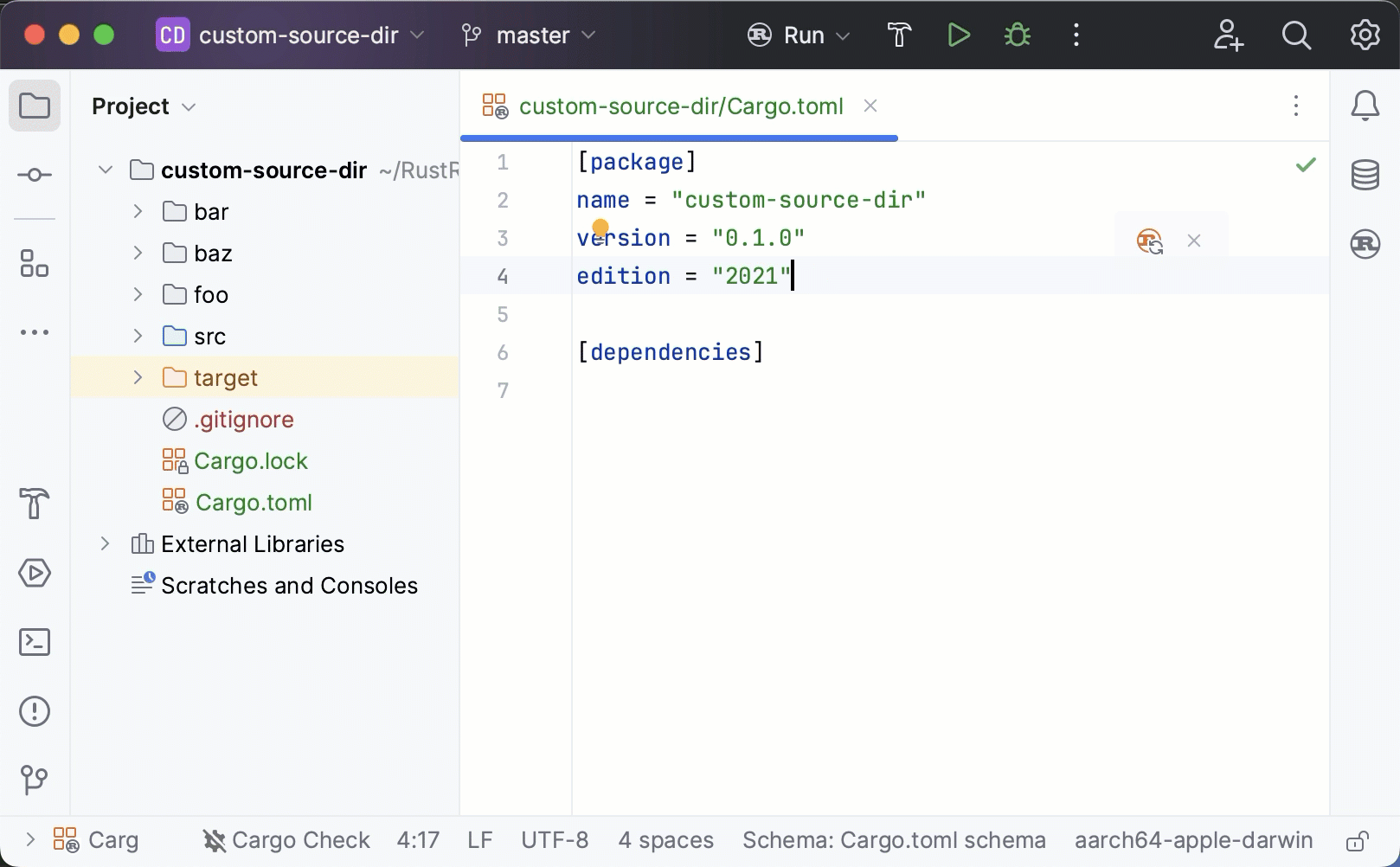 Working with TOML files | RustRover Documentation