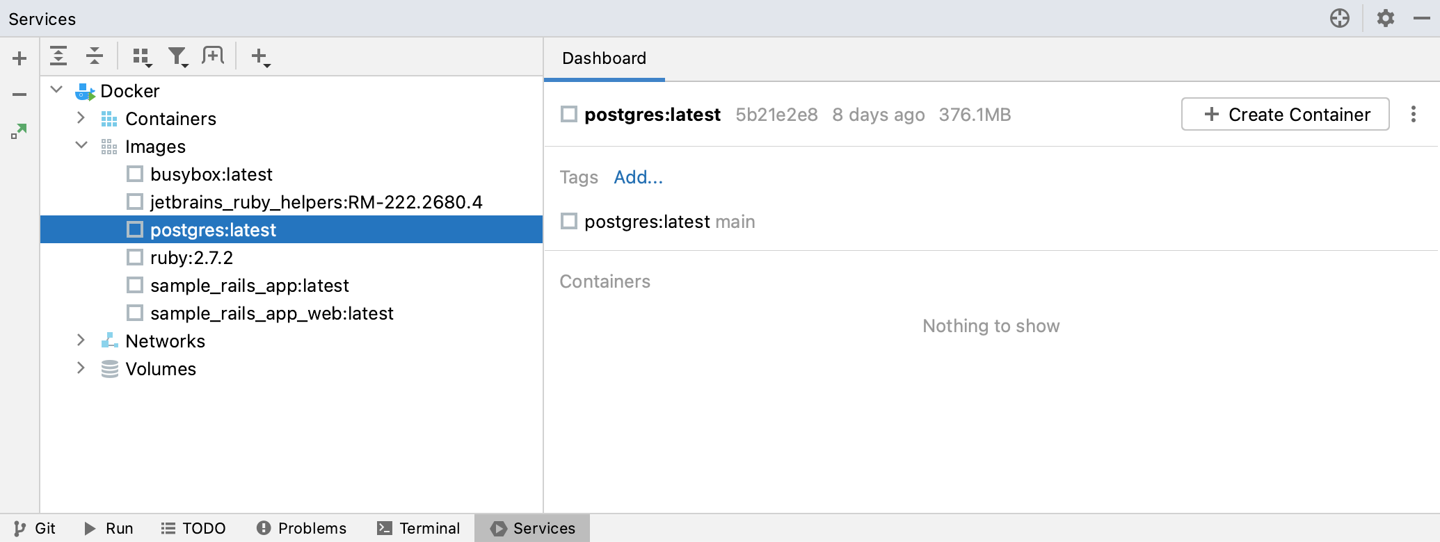 Tutorial: Run a database in a Docker container | RubyMine Documentation