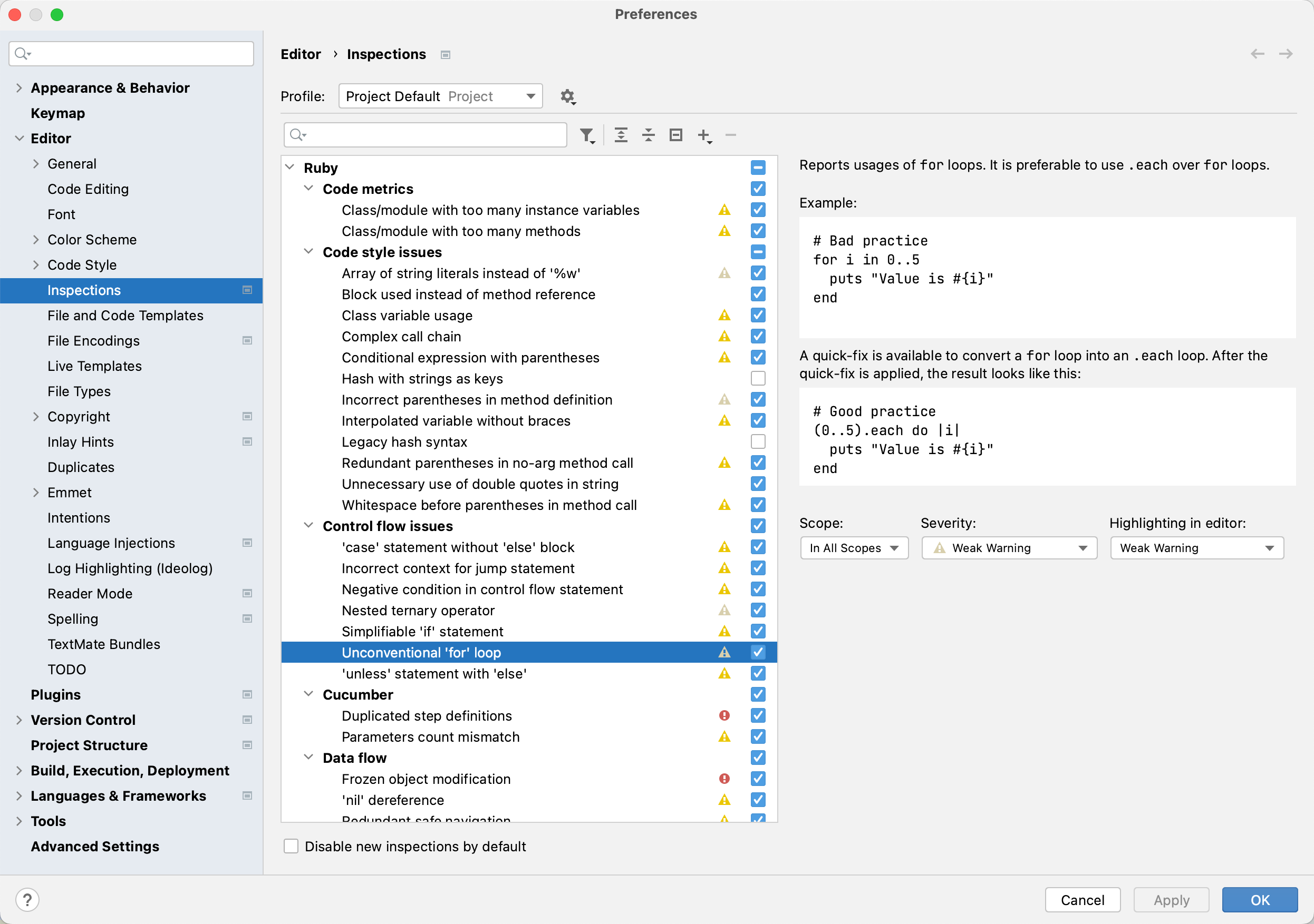 Code inspections | RubyMine Documentation