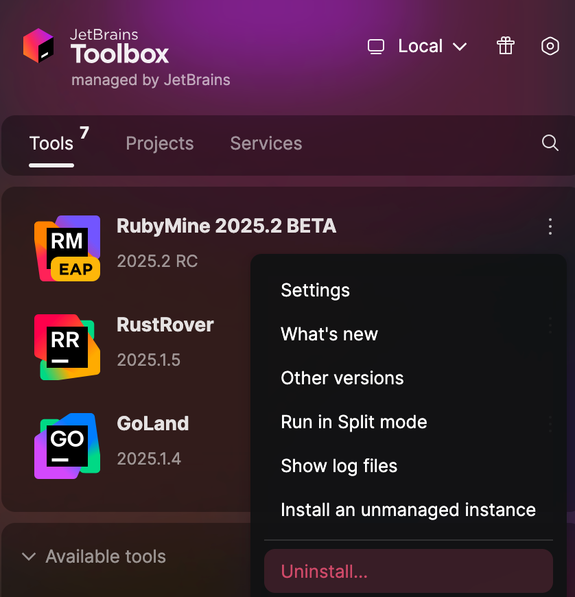 Uninstall RubyMine | RubyMine Documentation