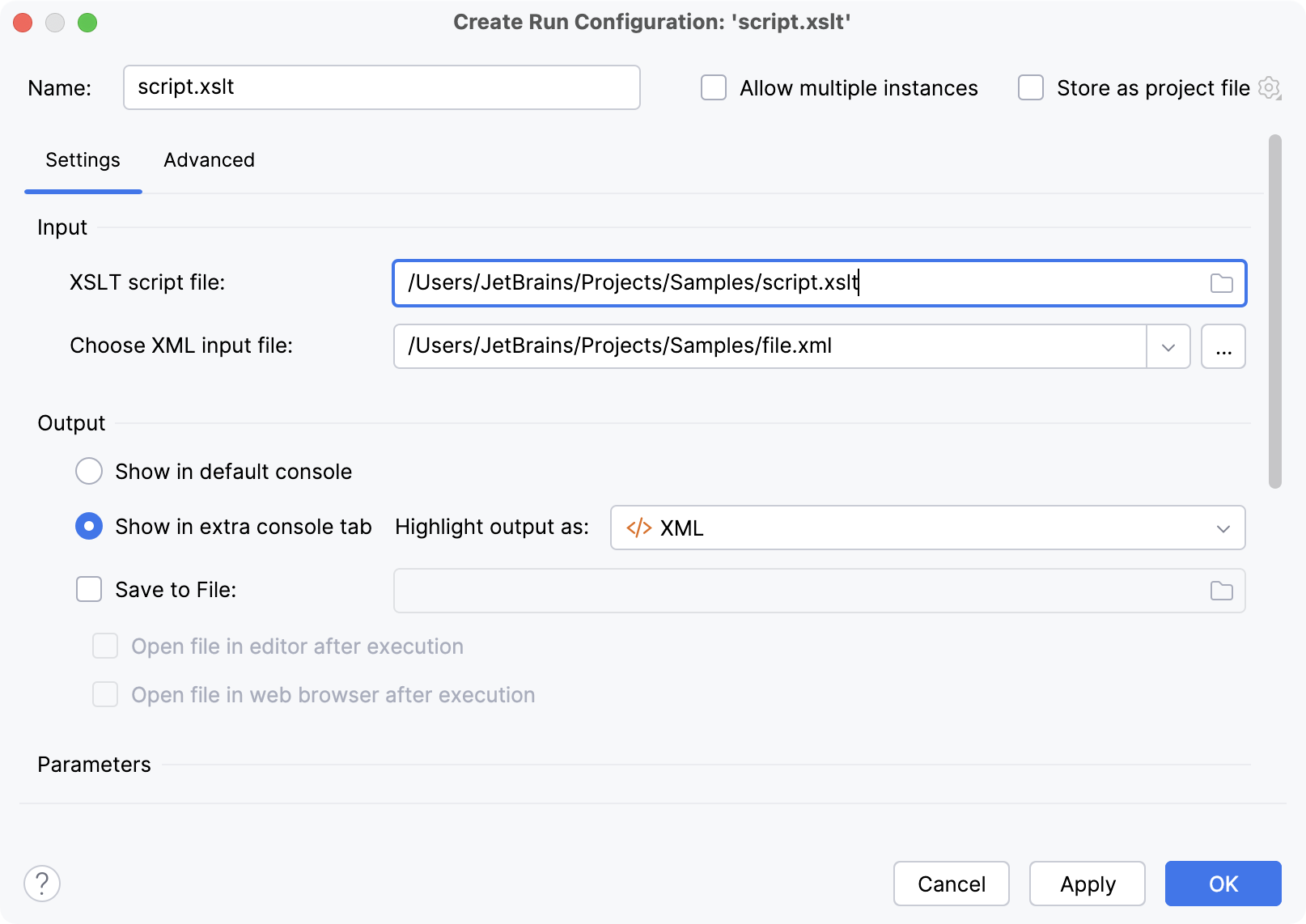 XSLT run configurations | WebStorm Documentation