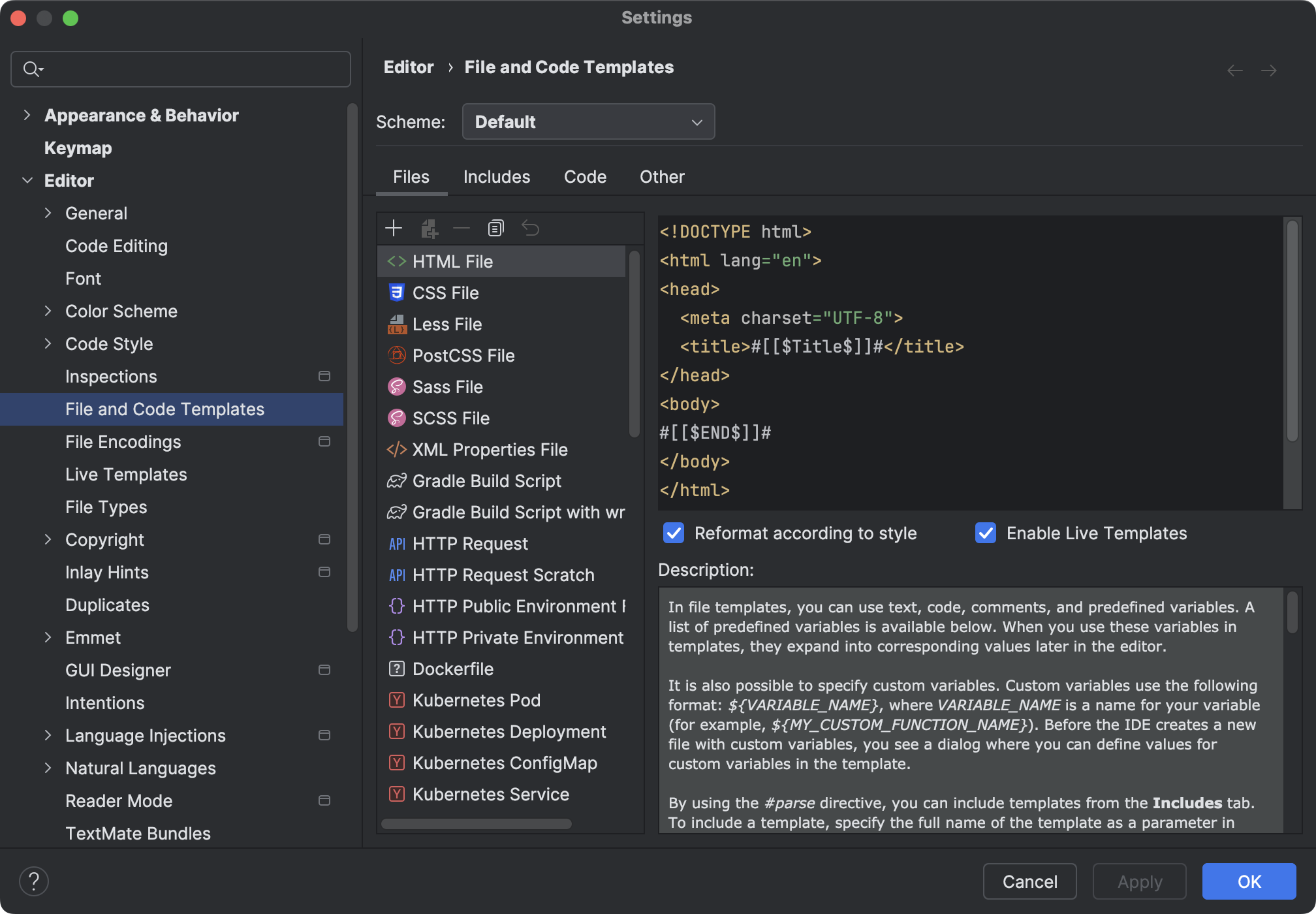 File and Code Templates | IntelliJ IDEA Documentation