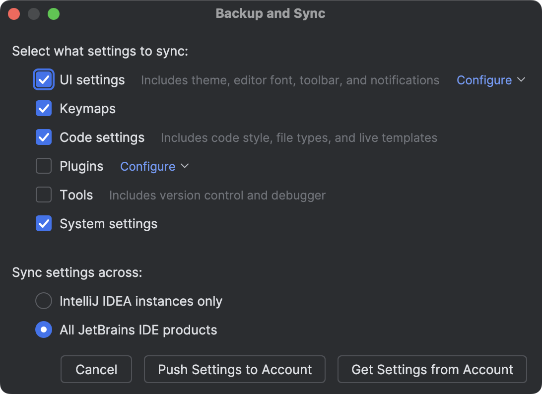 IDE settings backup and sync | IntelliJ IDEA Documentation