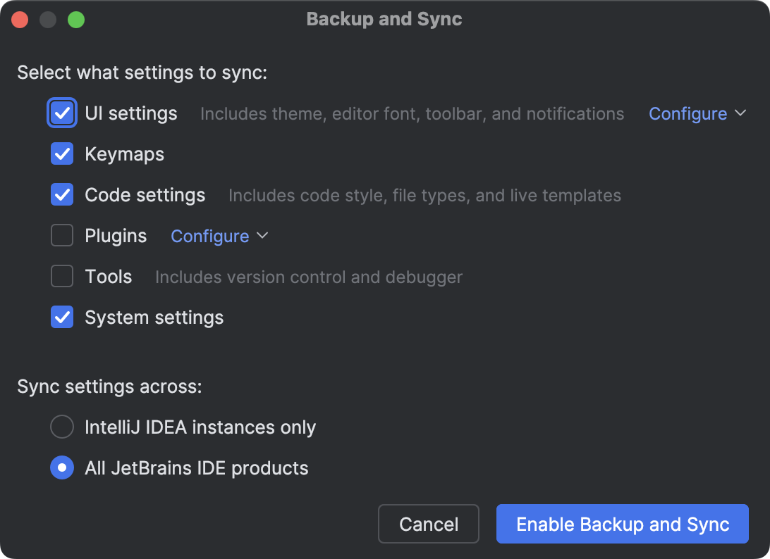 IDE settings backup and sync | IntelliJ IDEA Documentation