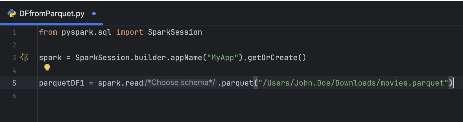 Spark DataFrame 编码辅助 | PyCharm 文档