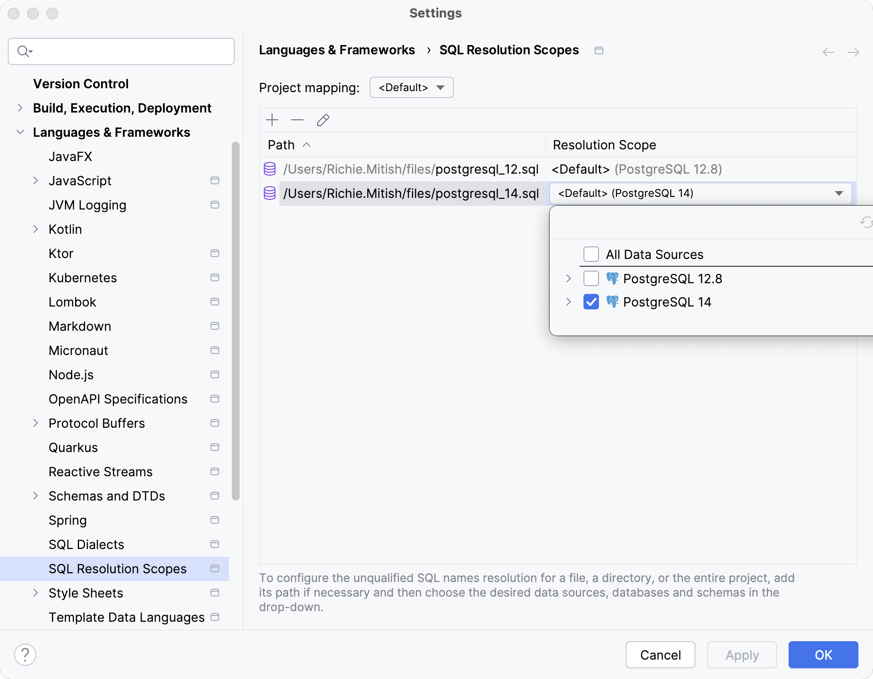 SQL Resolution Scopes | IntelliJ IDEA Documentation