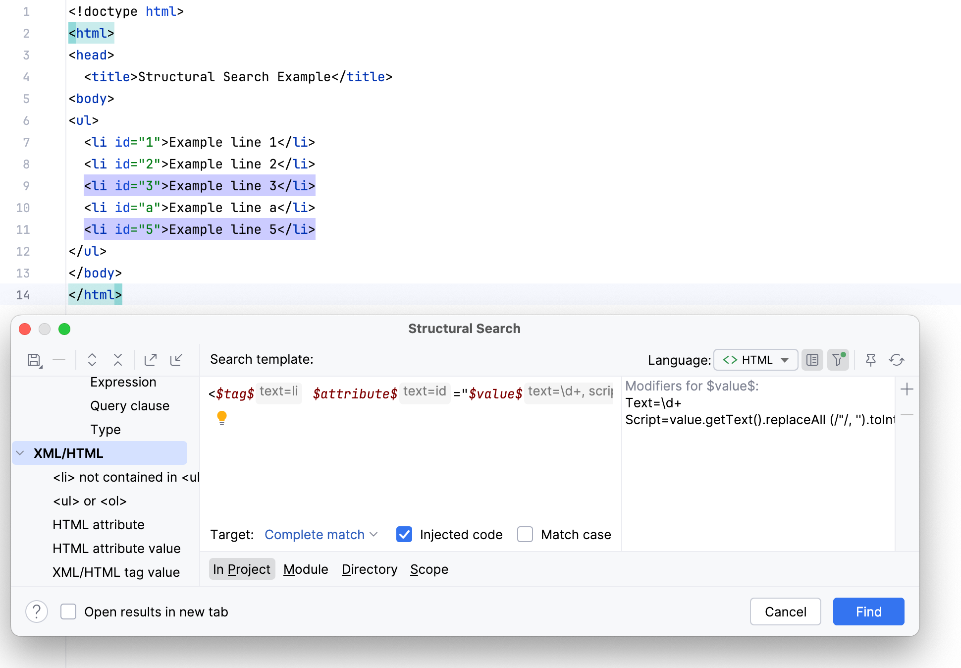 Structural search and replace examples | PyCharm Documentation