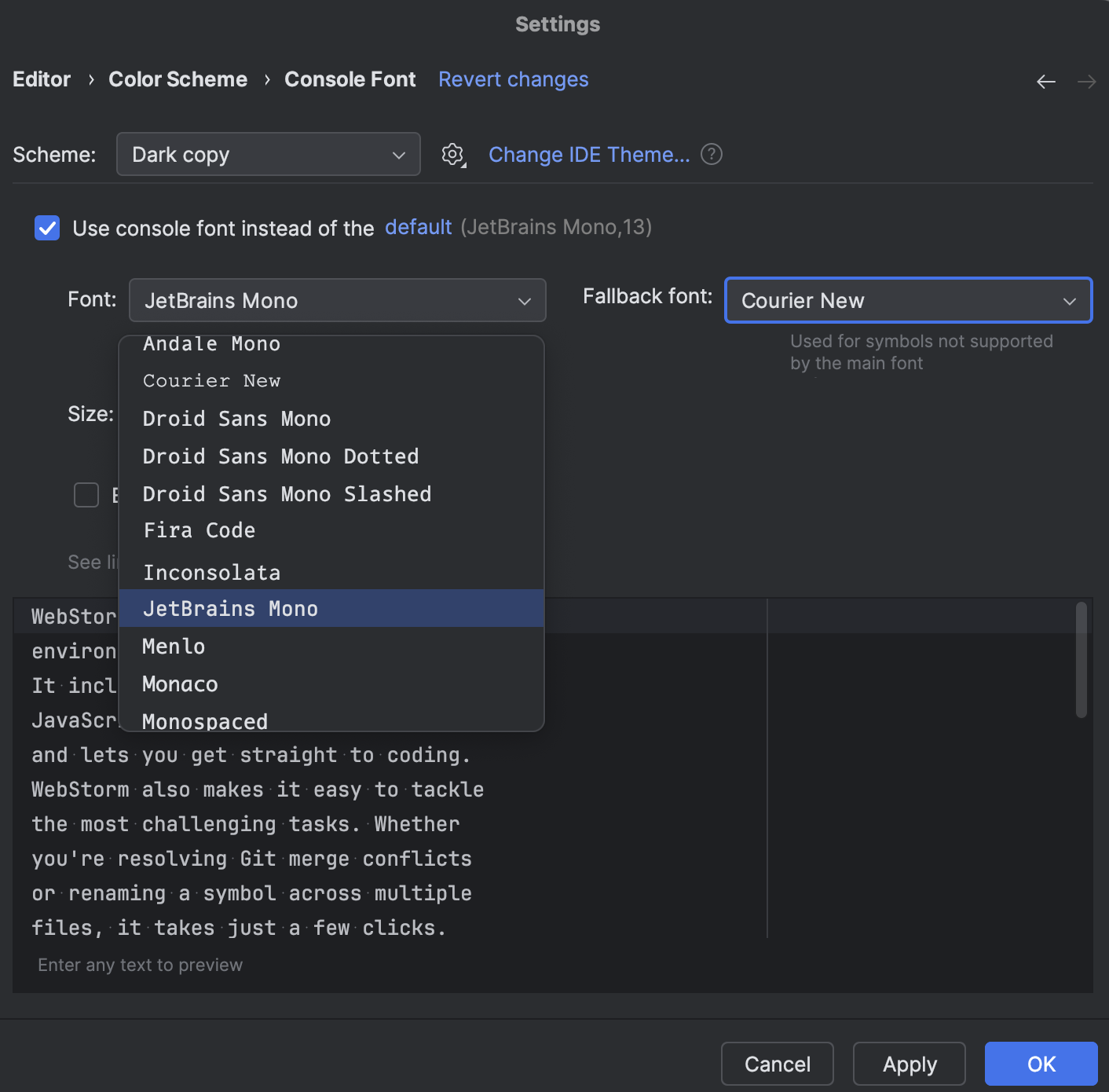 Configuring console colors and fonts | WebStorm Documentation