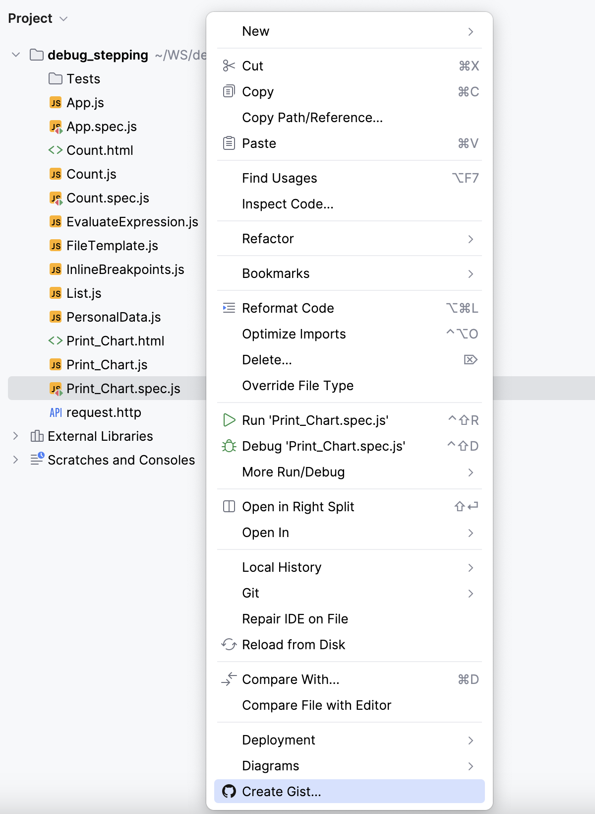 Share code with GitHub gists | WebStorm Documentation