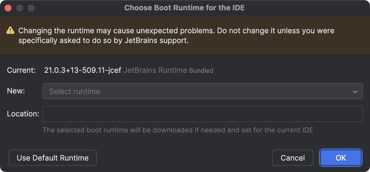 Change the boot Java runtime of the IDE | IntelliJ IDEA Documentation