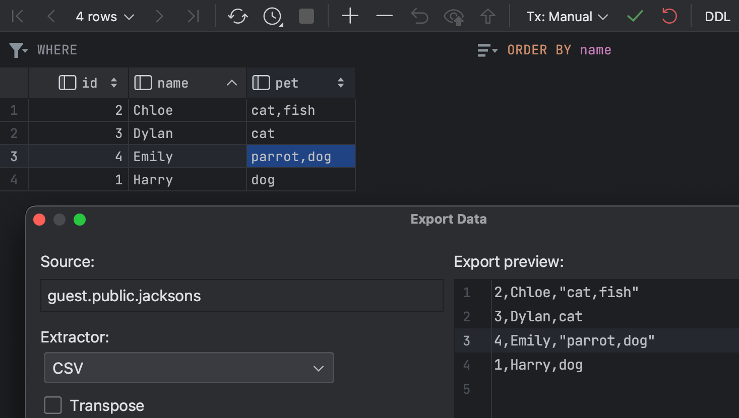 Export | DataGrip Documentation