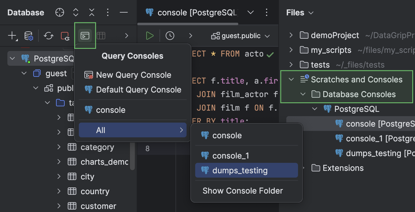Query consoles | DataGrip Documentation